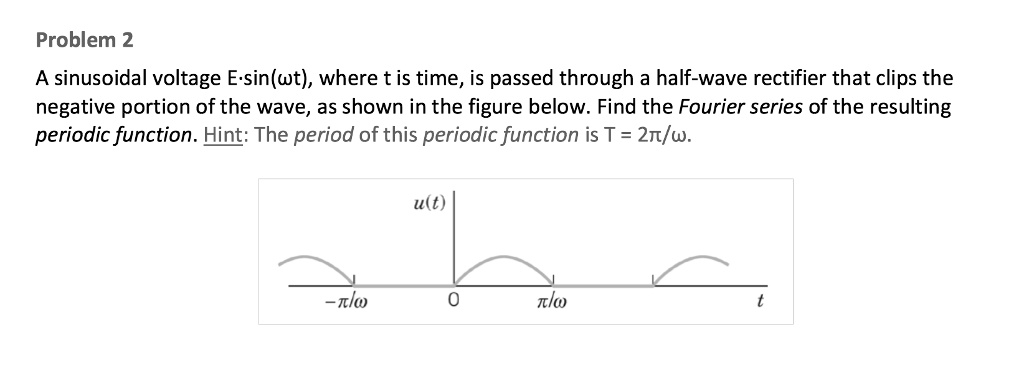 [GET ANSWER] Problem 2 A sinusoidal voltage E-sin(?t), where t is time, is passed through a half ...