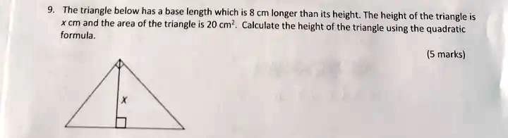 Solved The Triangle Below Has Base Length Which Is Cm Longer Than
