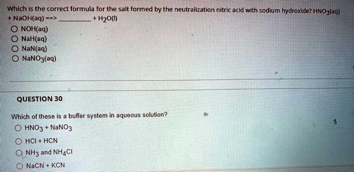 SOLVED: Text: Which is the correct formula for the salt formed by the ...