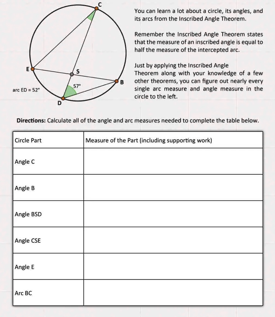 SOLVED: You can learn a lot about a circle, its angles, and its arcs ...
