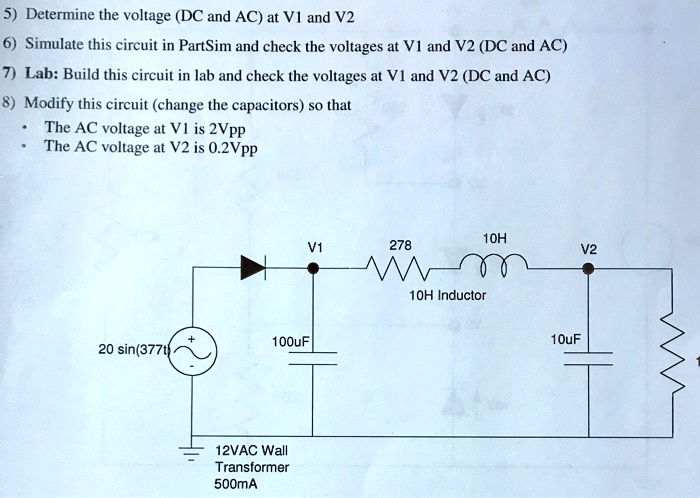 SOLVED: The resistor on the far right side is 1k. 5. Determine the DC and AC voltages at V1 and ...