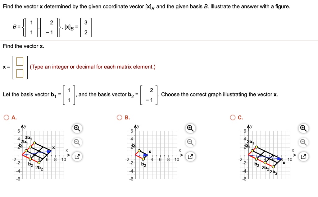 find the vector x determined by the given coordinate vector xjb and the given basis b illustrate ...