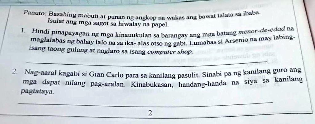 SOLVED: PA HELP PO please po Panuto: Basahing mabuti at punan ng angkop ...