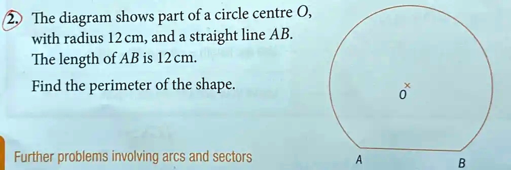 SOLVED: The diagram shows part of a circle centre 0, with radius 12cm, and a straight line AB ...