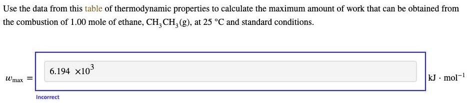 SOLVED: Use the data from this table of thermodynamic properties to ...