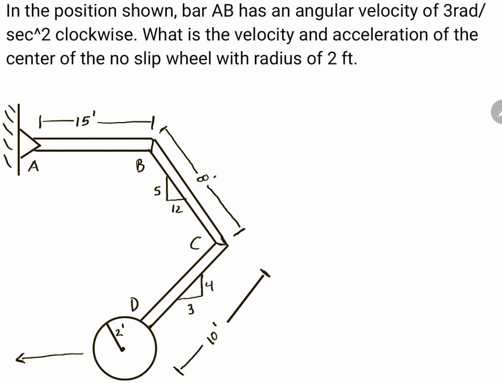 In the position shown, bar AB has an angular velocity of 3rad/sec^2 clockwise. What is the ...