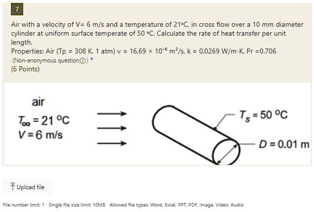 7 Air with a velocity of V= 6 m/s and a temperature of 21°C, in cross ...