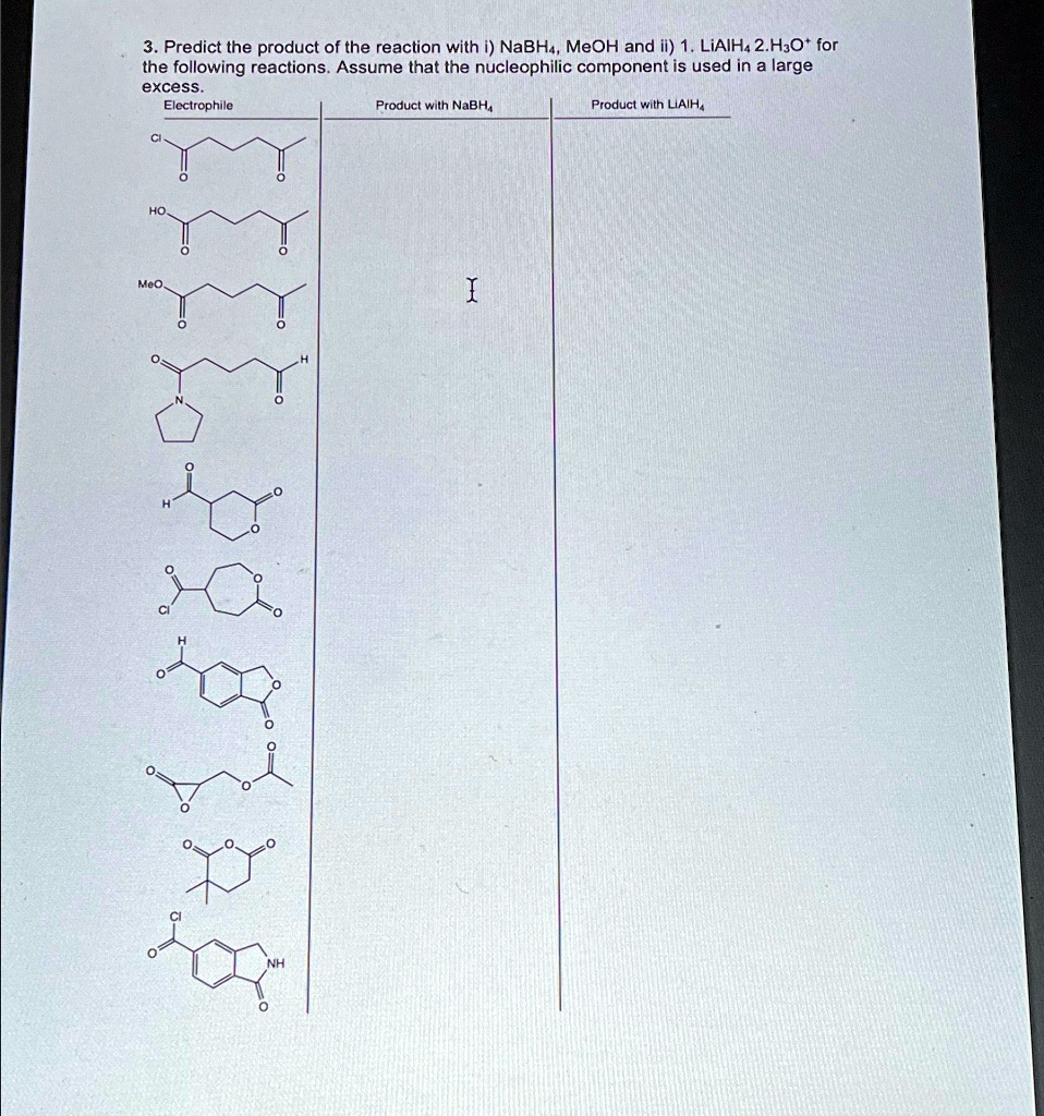 3. Predict the product of the reaction with i) NaBH4, MeOH and ii) 1. LiAlH4 2.H3O+ for the ...