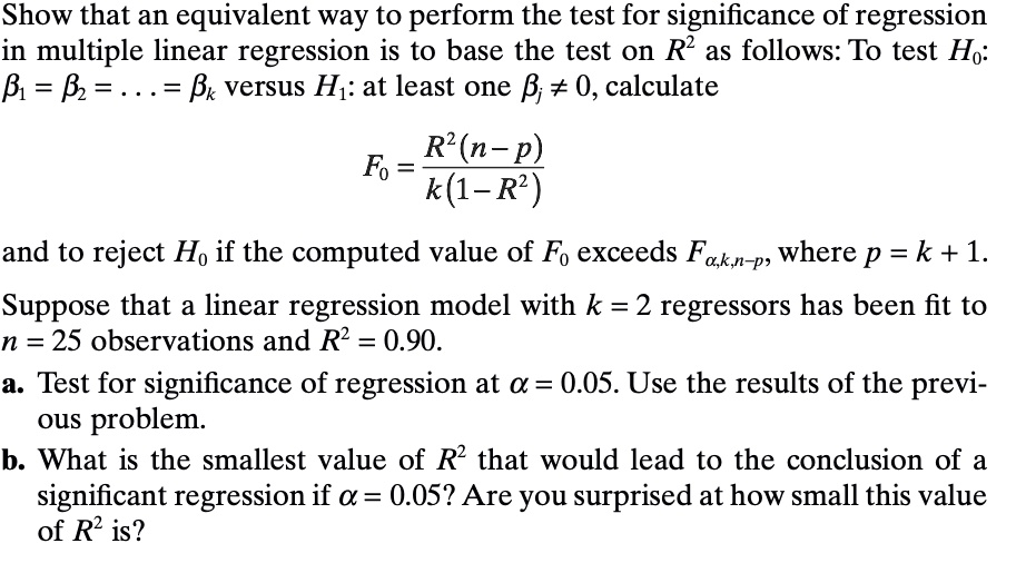 Show that an equivalent way to perform the test for significance of ...