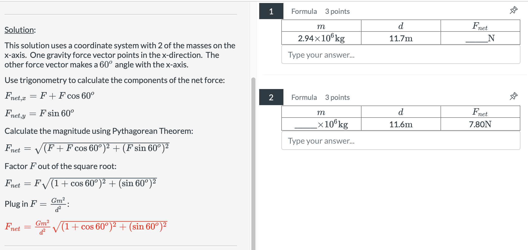 1 Formula 3 points Solution: This solution uses a coordinate system ...