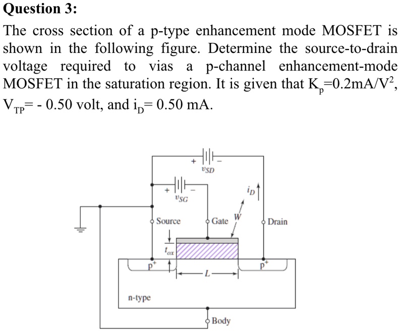 Question 3: The cross section of a p-type enhancement mode MOSFET is shown in the following ...