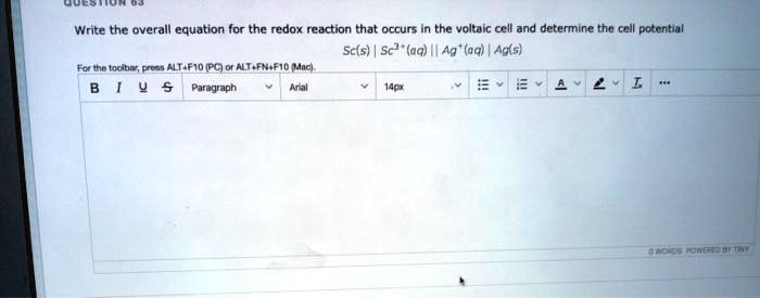 SOLVED: Write the overall equation for the redox reaction that occurs ...