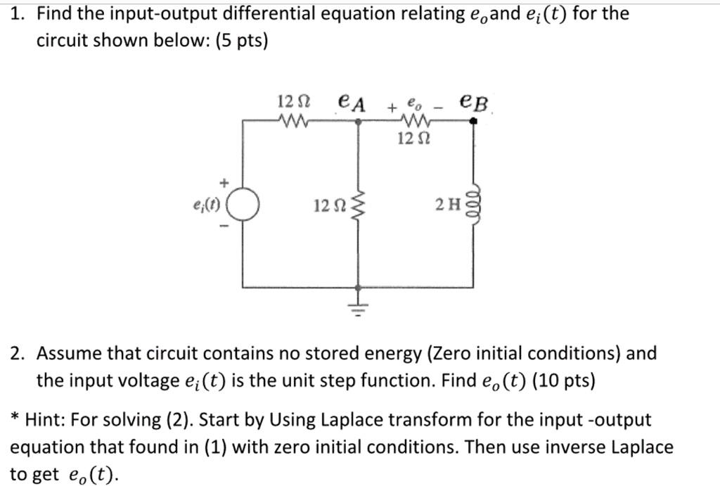 1. Find the input-output differential equation relating eo and ei(t) for the circuit shown below ...