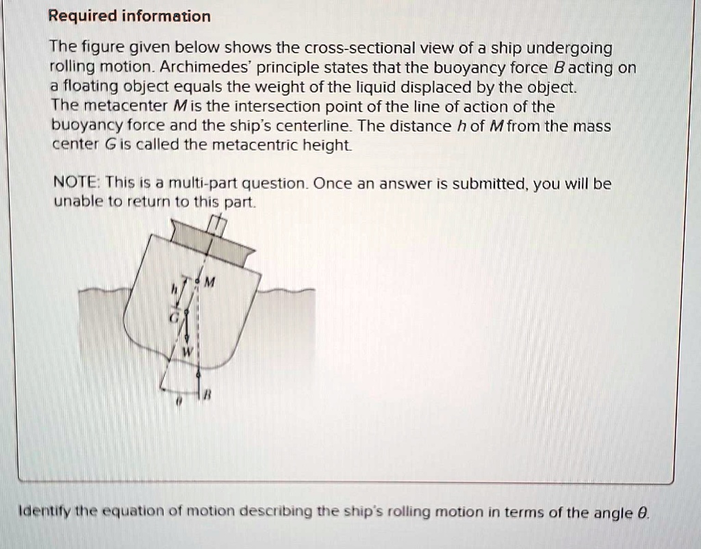 SOLVED: Identify the equation of motion describing the ship's rolling motion in terms of the ...