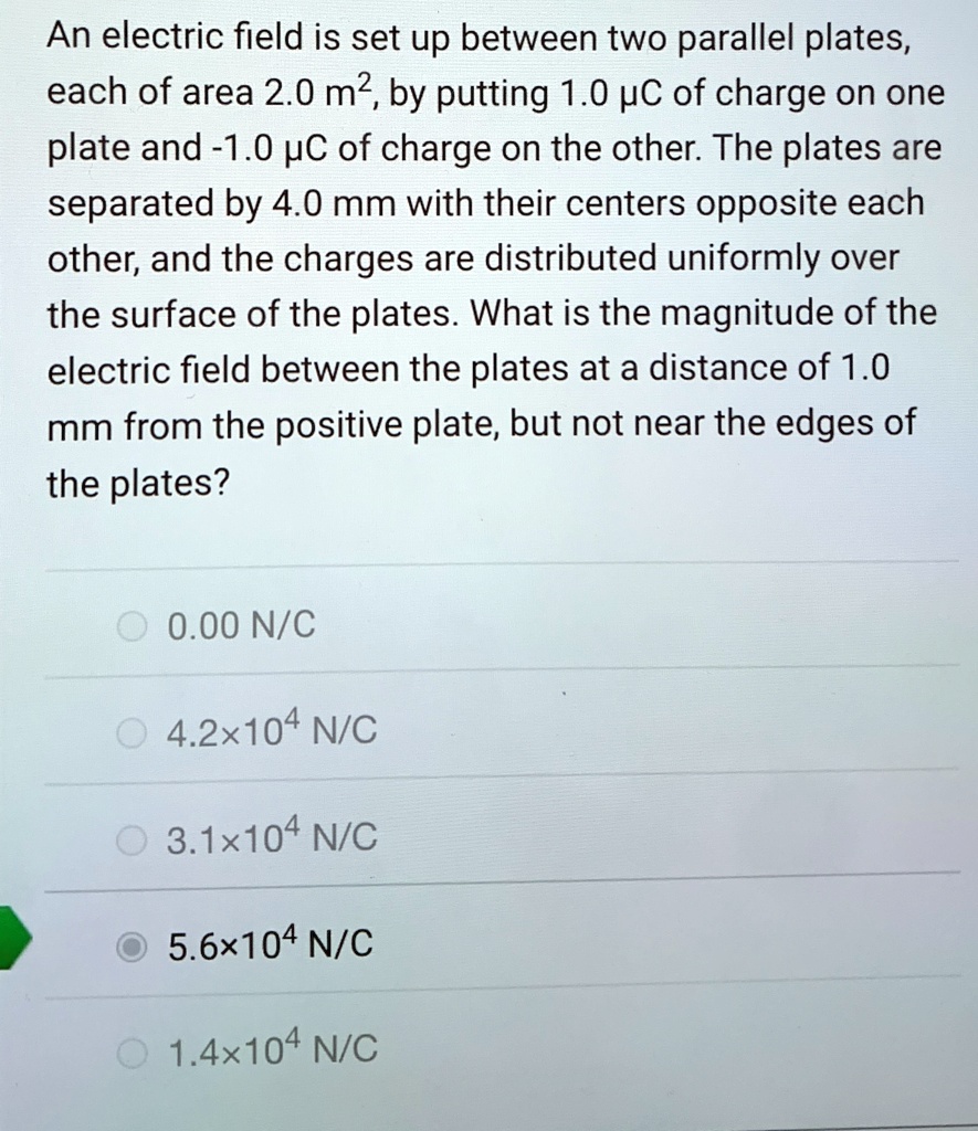 an electric field is set up between two parallel plates each of area 20 ...