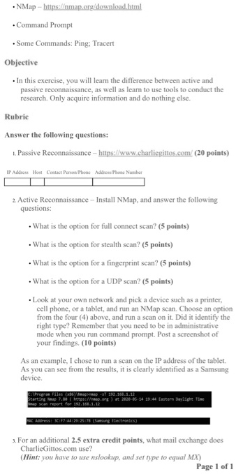 SOLVED: Title: Ethical Hacking Course NMap - https://nmap.org/download.html Command Prompt Some ...