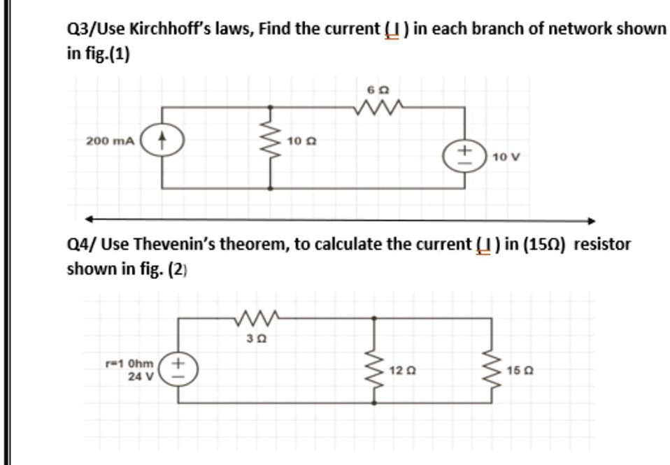 SOLVED: Q3/Use Kirchhoff's laws,Find the currentI) in each branch of network shown in fig.(1 ...