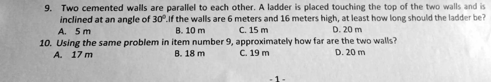 SOLVED: Two cemented walls are parallel to each other. A ladder is ...