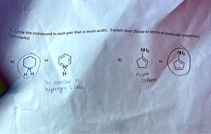 Circle the pair that more acidic compound in each explain...