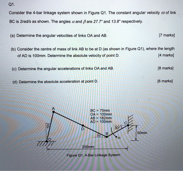 Solved Consider The 4 Bar Linkage System Shown In Figure Q1 The Constant Angular Velocity Ï