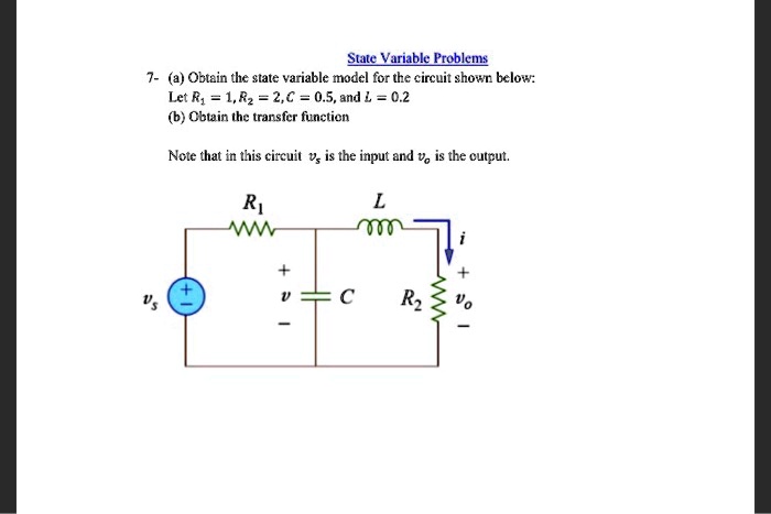State Variable Problems 7- (a) Obtain the state variable model for the circuit shown below: Let ...