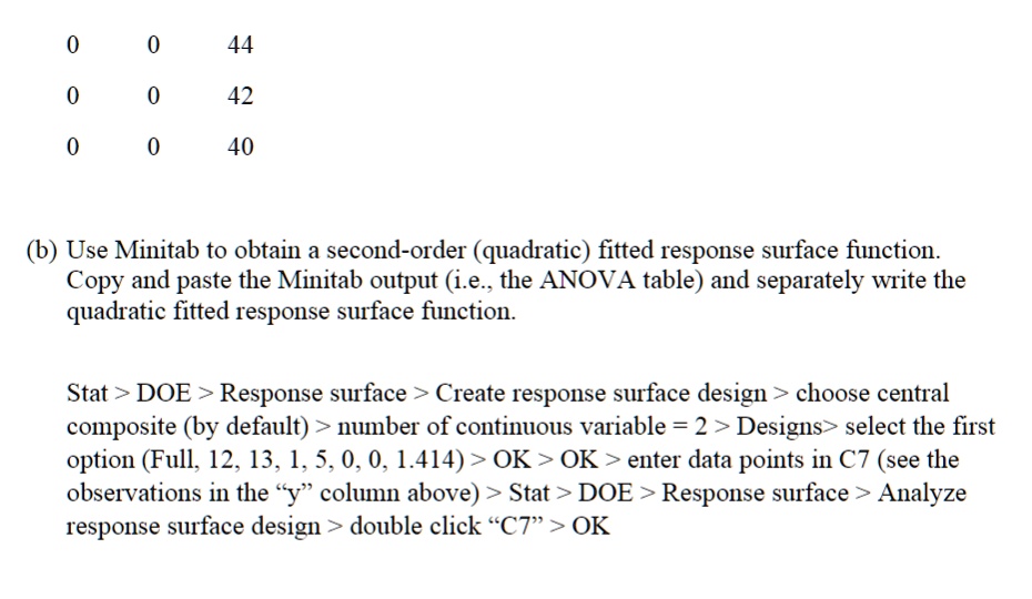 tt 42 ot use minitab to obtain a second order quadratic fitted response surface finction copy ...