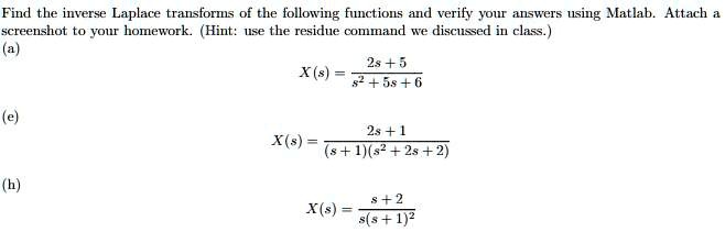 Please Show All Work Find The Inverse Laplace Transforms Of The Following Functions And Verify