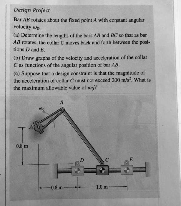 Design Project Bar Ab Rotates About The Fixed Point A With A Constant
