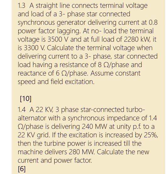 1.3 A straight line connects terminal voltage and load of a 3- phase ...