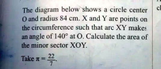 SOLVED: The diagram below shows a circle center 0 and radius 84 cm: X ...