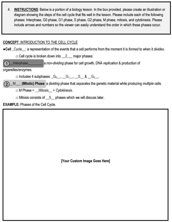 4. INSTRUCTIONS: Below is a portion of a biology lesson. In the box ...