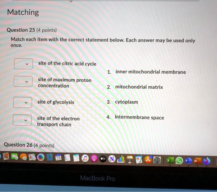 SOLVED: Matching Question 25 (4 points) Match each item with the ... SOLVED: Matching Question 25 (4 points) Match each item with the ...