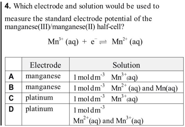 4 which electrode and solution would be used to measure the standard ...