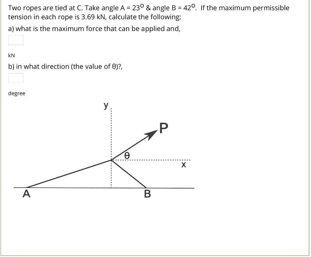 two ropes are tied at c take angle a 230 angle b 420 ifthe maximum ...