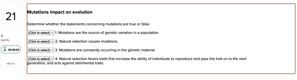 Mutations impact on evolution Determine whether the statements ...
