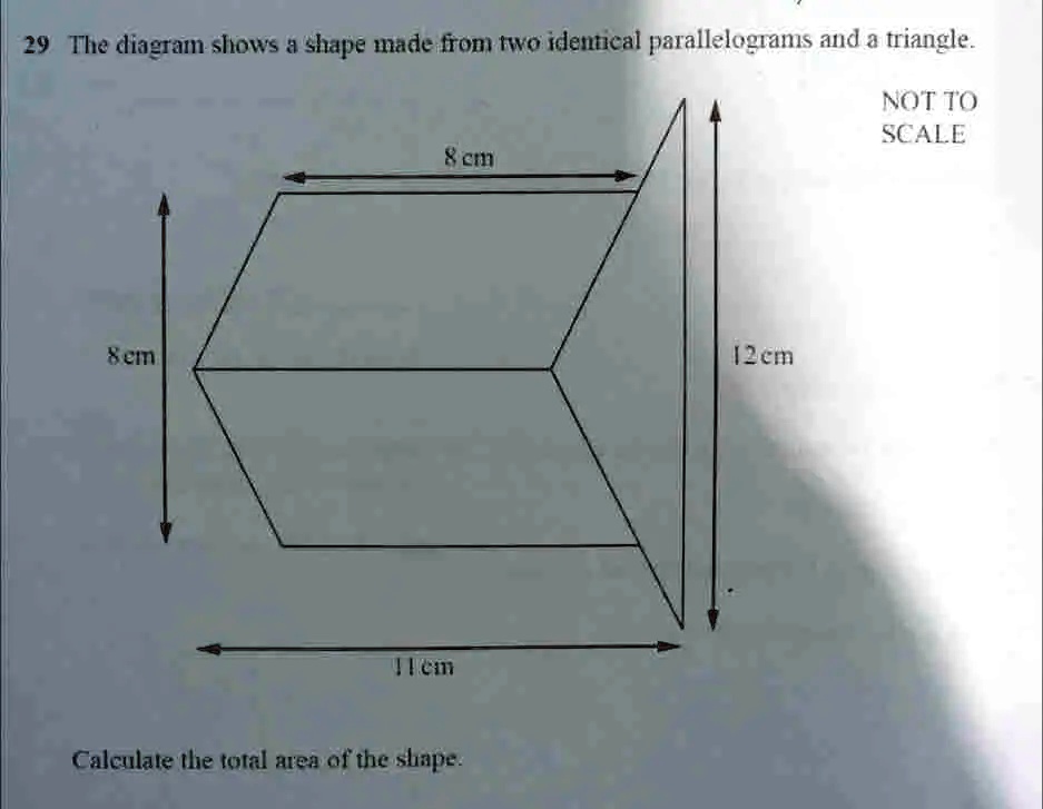 SOLVED: The diagram shows a shape made from two identical parallelograms and a triangle. NOT TO ...