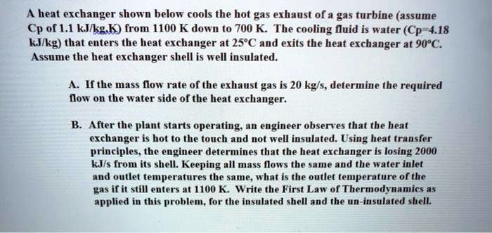 SOLVED: A heat exchanger shown below cools the hot gas exhaust of a gas ...