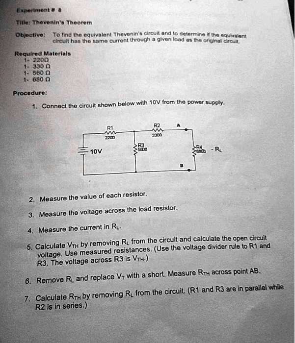 SOLVED: Exporiment Title: Thevenin's Theorem Objective: To find the equivalent Thevenin's ...