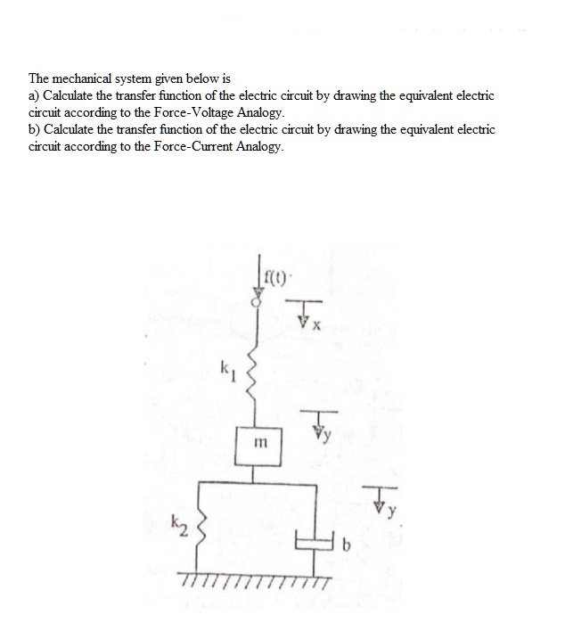 The mechanical system given below is a) Calculate the transfer function ...