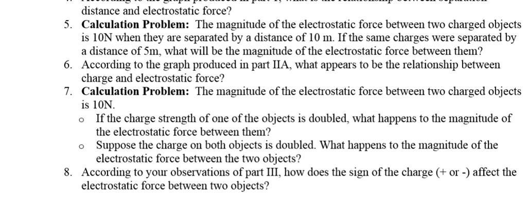 Solved Distance And Electrostatic Force 5 Calculation Problem The