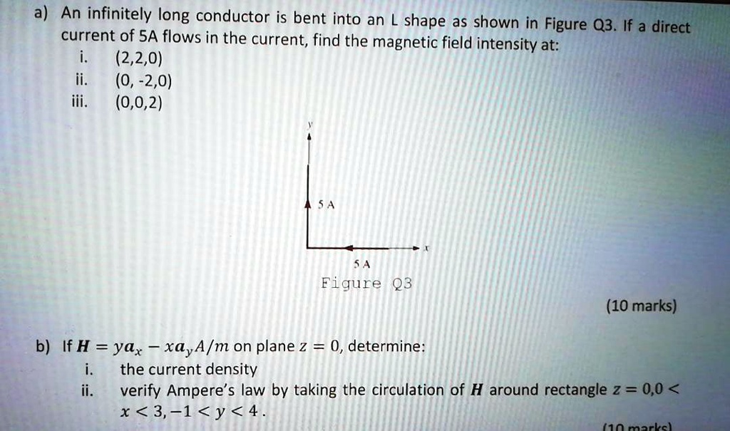SOLVED: a) An infinitely long conductor is bent into an L shape as shown in Figure Q3. If a ...