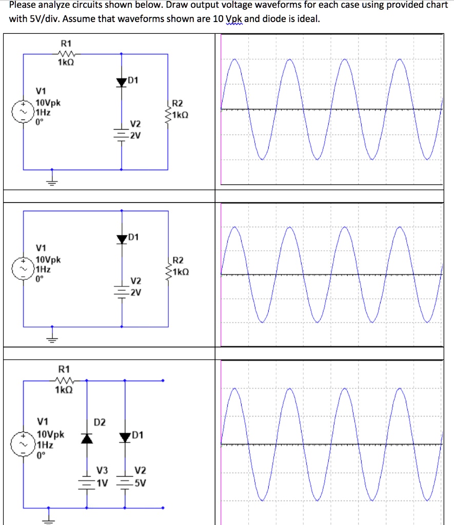 please analyze circuits shown belowdraw output voltage waveforms for each case using provided ...