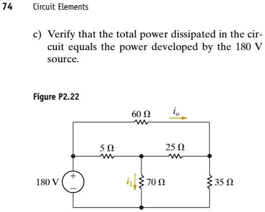 74 Circuit Elements c) Verify that the total power dissipated in the circuit equals the power ...