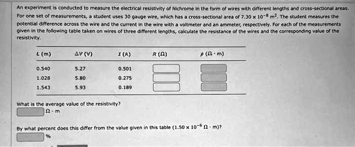 SOLVED: Texts: An experiment is conducted to measure the electrical ...