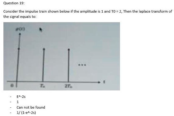 Question 19: Consider the impulse train shown below if the amplitude is ...