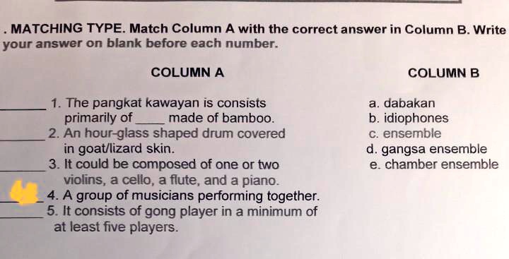 matching type match column a with the correct answer in column b ...