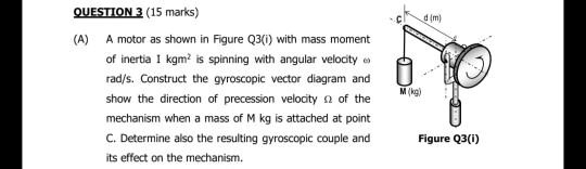 QUESTION 3 (15 marks) (A) A motor as shown in Figure Q3(i) with mass ...