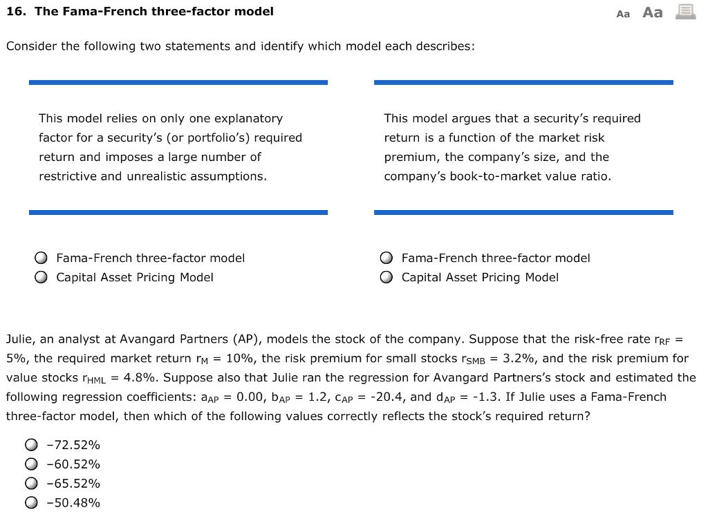 [GET ANSWER] 16. The Fama-French three-factor model Consider the ...