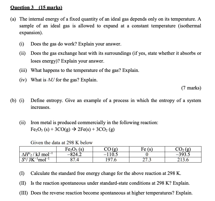 SOLVED: Question 3 (15 marks) The internal energy of a fixed quantity ...