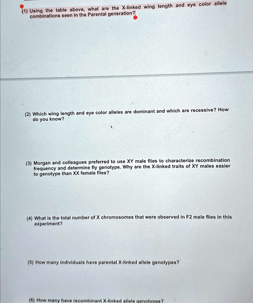 1 using the table above what are the x linked wing length and eye color ...